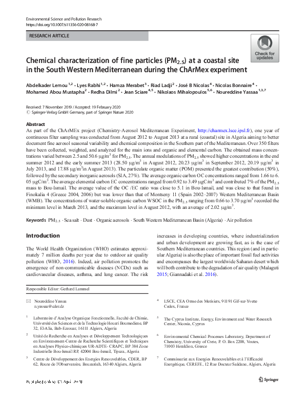 (PDF) Chemical characterization of fine particles (PM2.5) at a coastal ...