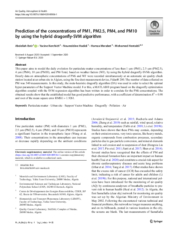 (PDF) Prediction of the concentrations of PM1, PM2.5, PM4, and PM10 by using the hybrid ...
