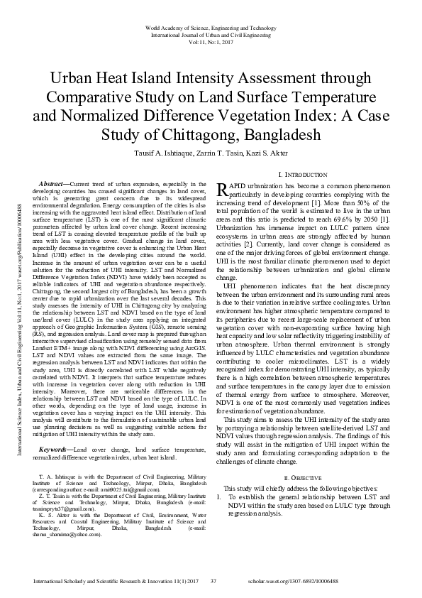 (PDF) Urban Heat Island Intensity Assessment Through Comparative Study ...