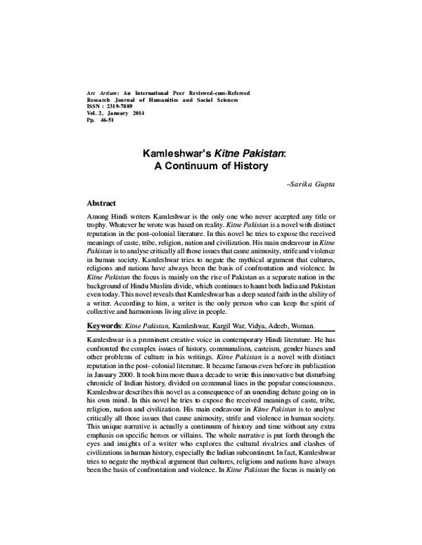 (PDF) Kamleshwar's Kitne Pakistan: A Continuum of History