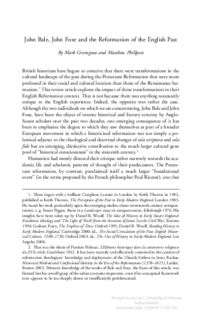 (PDF) John Bale, John Foxe and the Reformation of the English Past