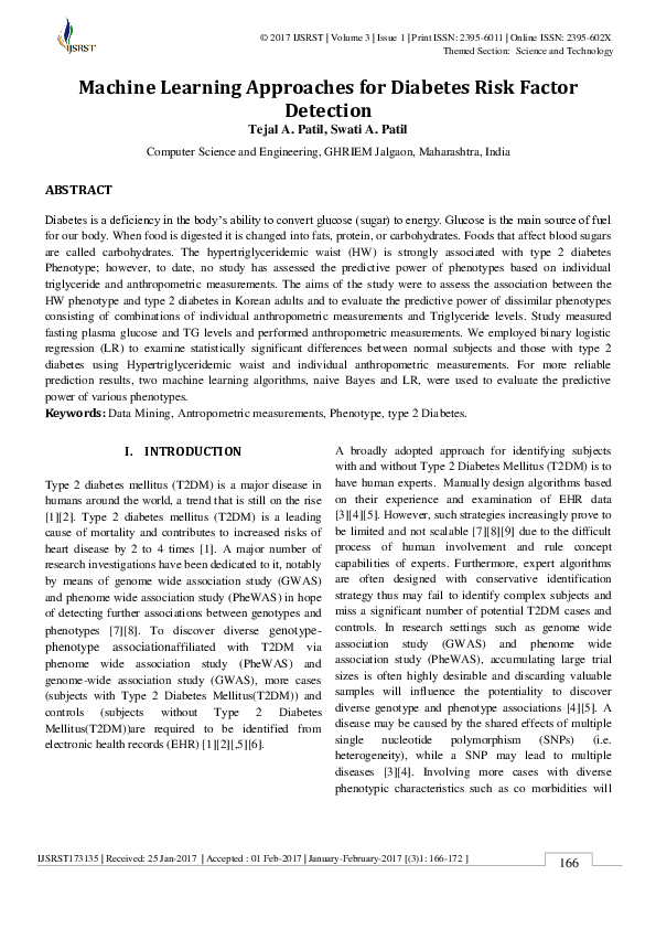 (PDF) IJSRST173135 | Machine Learning Approaches for Diabetes Risk ...