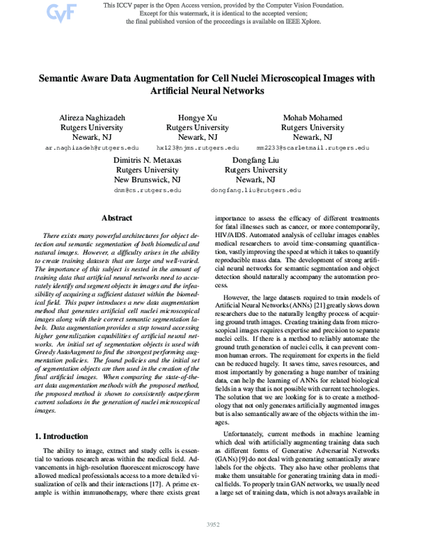 Pdf Semantic Aware Data Augmentation For Cell Nuclei Microscopical Images With Artificial