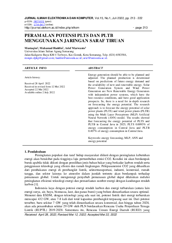 (PDF) Peramalan Potensi PLTS Dan PLTB Menggunakan Jaringan Saraf Tiruan