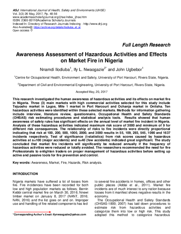 (PDF) Awareness Assessment of Hazardous Activities and Effects on ...