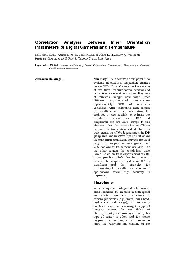 (PDF) Correlation analysis between inner orientation parameters of digital cameras and temperature