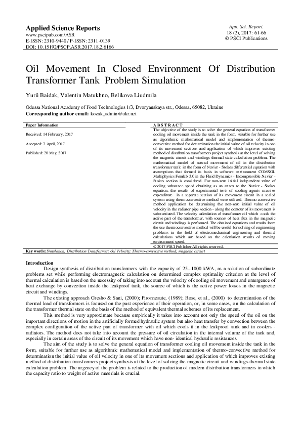 (PDF) Oil Movement In Closed Environment Of Distribution Transformer ...