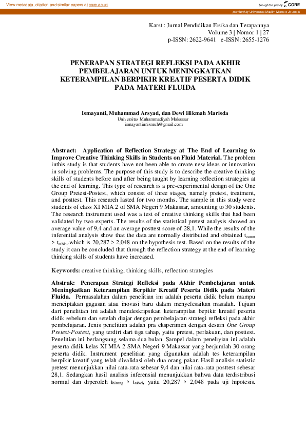 (PDF) Penerapan Strategi Refleksi Pada Akhir Pembelajaran Untuk Meningkatkan Keterampilan ...