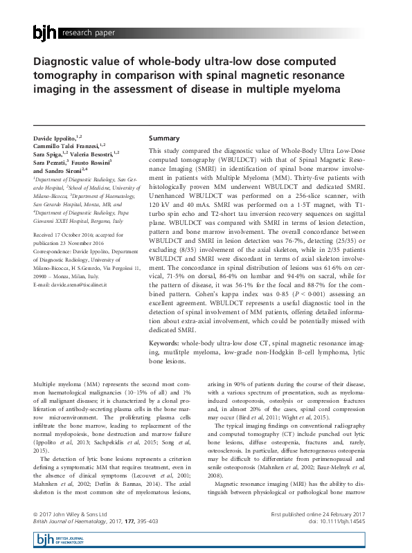 (PDF) Diagnostic value of whole-body ultra-low dose computed tomography in comparison with ...