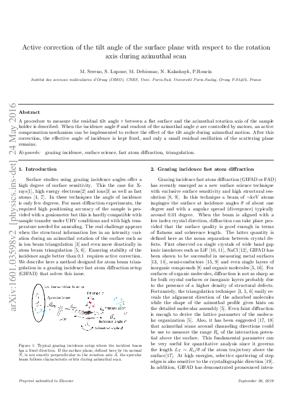 (PDF) Active correction of the tilt angle of the surface plane with ...