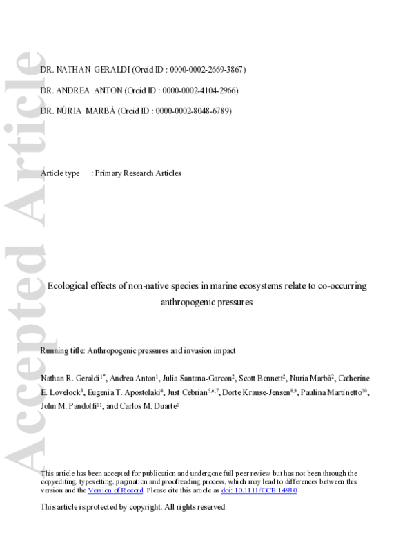 (PDF) Ecological effects of non‐native species in marine ecosystems ...