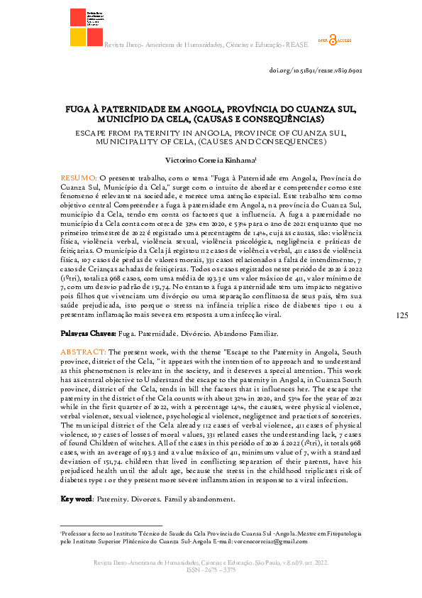 (PDF) Fuga À Paternidade Em Angola, Província Do Cuanza Sul, Município ...