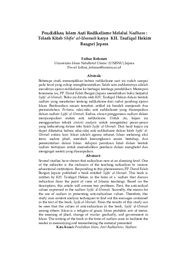 (PDF) PENDIDIKAN ISLAM ANTI RADIKALISME MELALUI NADHAM (Telaah Kitab ...