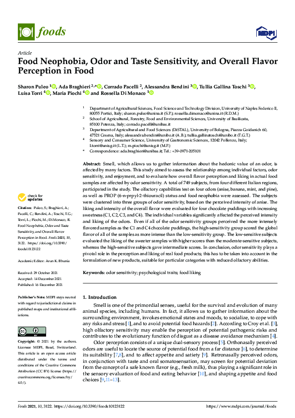 (PDF) Food Neophobia, Odor and Taste Sensitivity, and Overall Flavor ...