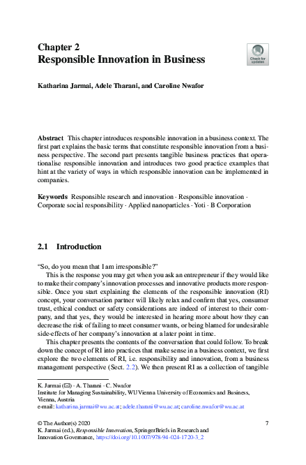 (PDF) Responsible Innovation in Business