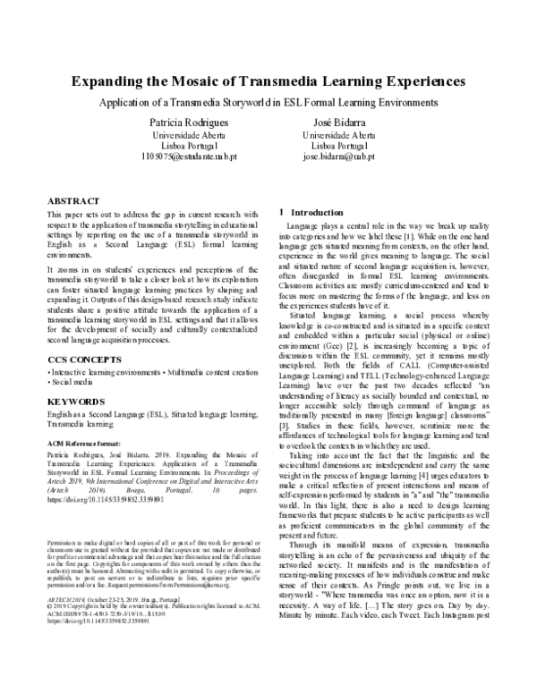 (PDF) Expanding the Mosaic of Transmedia Learning Experiences