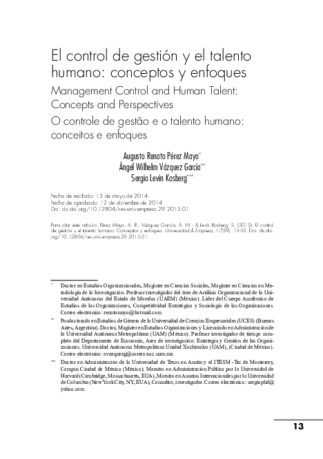 (PDF) El control de gestión y el talento humano: conceptos y enfoques
