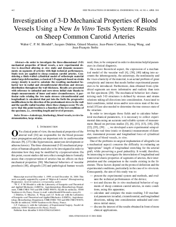 (PDF) Investigation of 3-D mechanical properties of blood vessels using ...