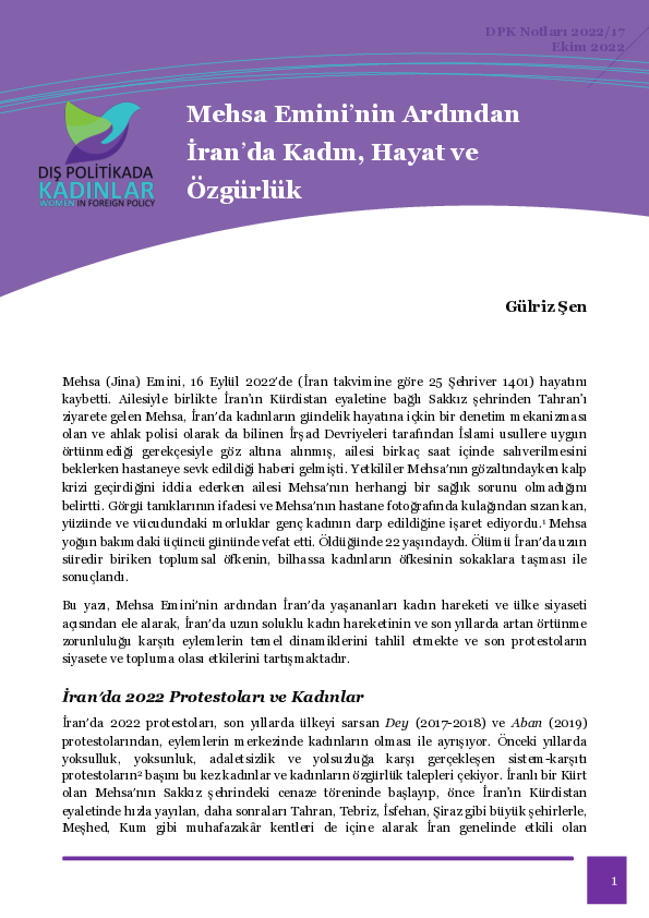 (PDF) Mehsa Emini'nin Ardından İran'da Kadın, Hayat ve Özgürlük