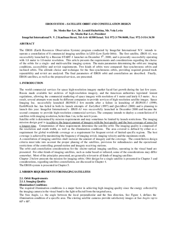 Pdf Eros System Satellite Orbit Optimization