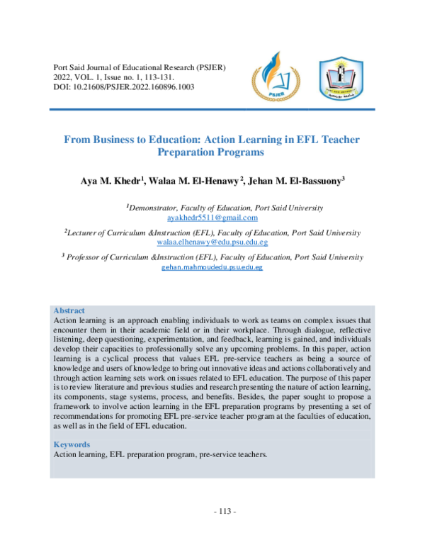 (PDF) From Business to Education: Action Learning in EFL Teacher ...