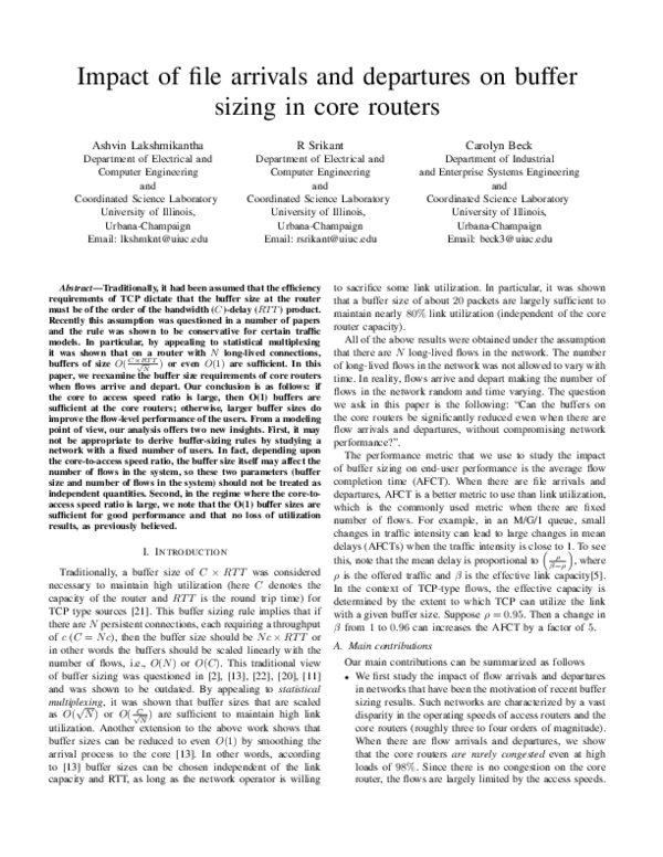 (PDF) Impact of File Arrivals and Departures on Buffer Sizing in Core Routers