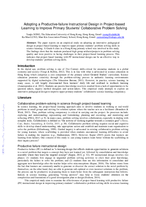(PDF) Adopting a Productive-failure Instructional Design in Project-based Learning to Improve ...