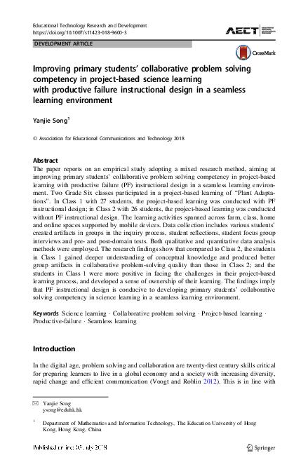 (PDF) Improving primary students’ collaborative problem solving competency in project-based ...