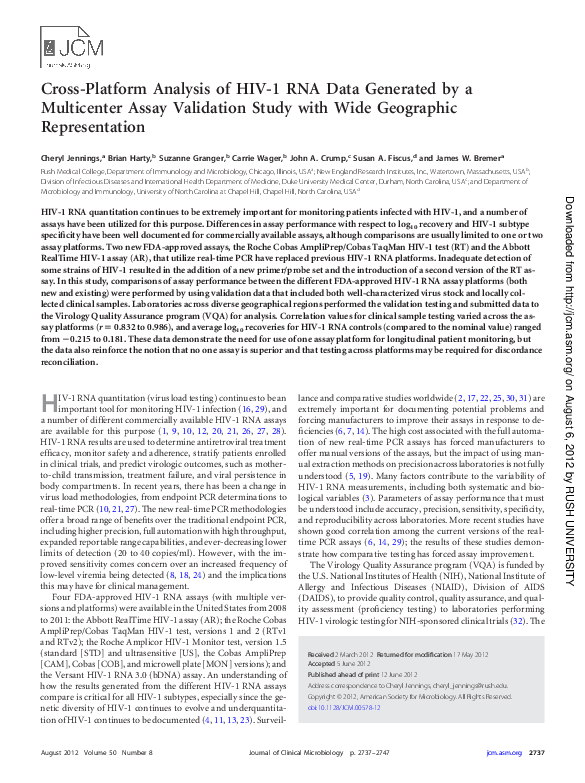 (PDF) Cross-Platform Analysis of HIV-1 RNA Data Generated by a Multicenter Assay Validation ...