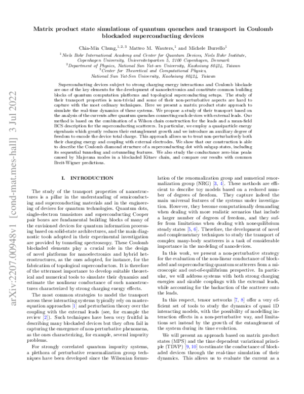 Matrix product state simulations of quantum quenches and transport in ...