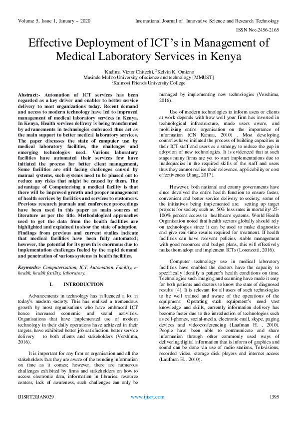 (PDF) Effective Deployment of ICT’s in Management of Medical Laboratory ...