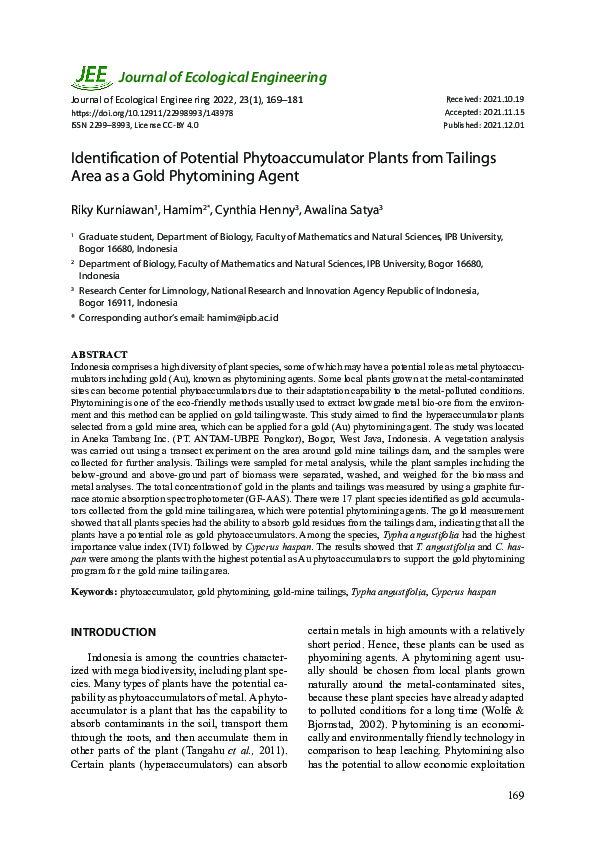(PDF) Identification of Potential Phytoacumulator Plants from Tailings ...