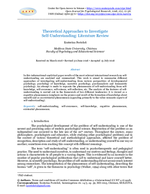(PDF) Theoretical Approaches to Investigate Self-Understanding ...