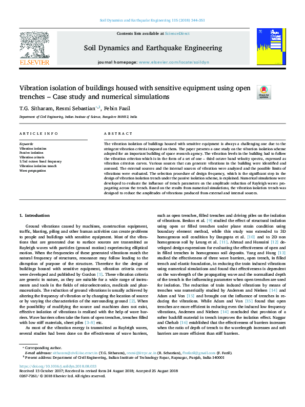 (PDF) Vibration isolation of buildings housed with sensitive equipment using open trenches ...