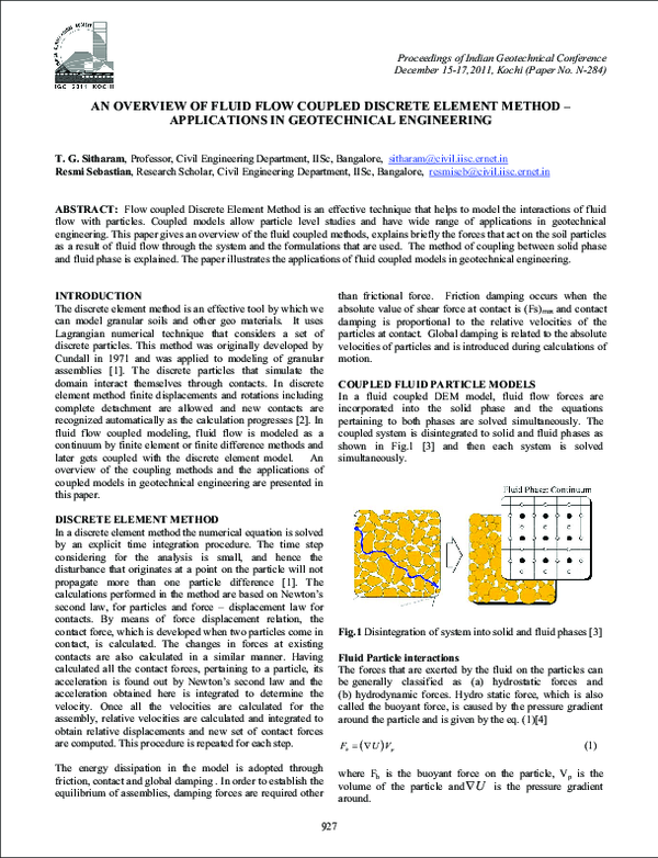 Pdf An Overview Of Fluid Flow Coupled Discrete Element Method Applications In Geotechnical 