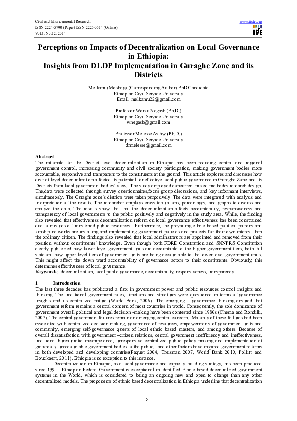 (PDF) Perceptions on Impacts of Decentralization on Local Governance in ...