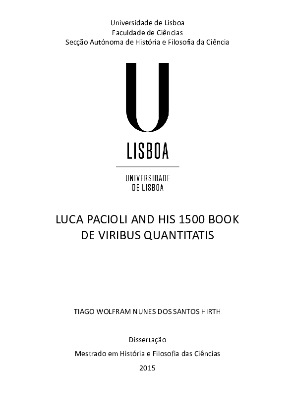 (PDF) Luca Pacioli and his 1500 book de Viribus Quantitatis