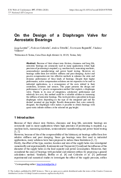 (PDF) On the Design of a Diaphragm Valve for Aerostatic Bearings