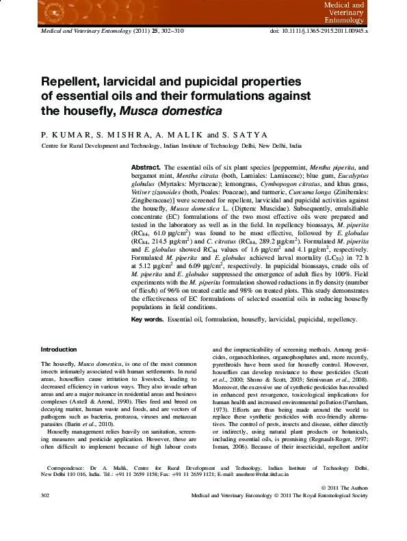 (PDF) Repellent, larvicidal and pupicidal properties of essential oils ...