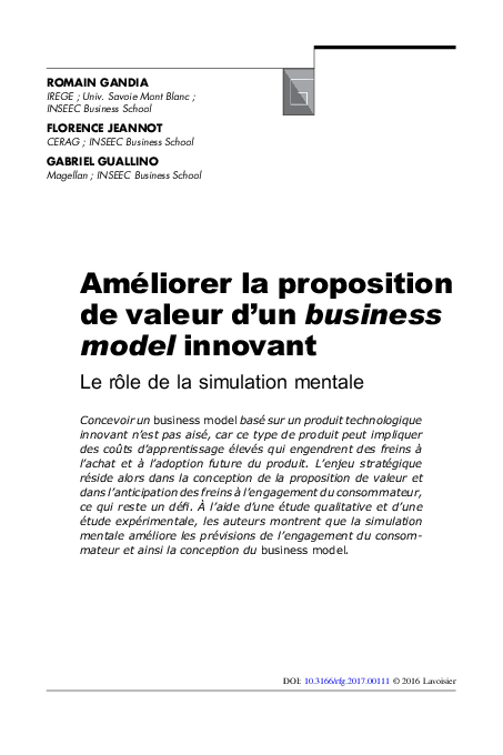 (PDF) Améliorer la proposition de valeur d’un business model innovant