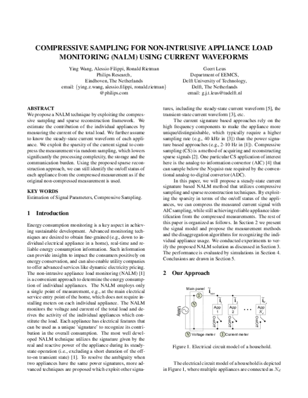 (PDF) Compressive Sampling for Non-Intrusive Appliance Load Monitoring (NALM) using Current ...