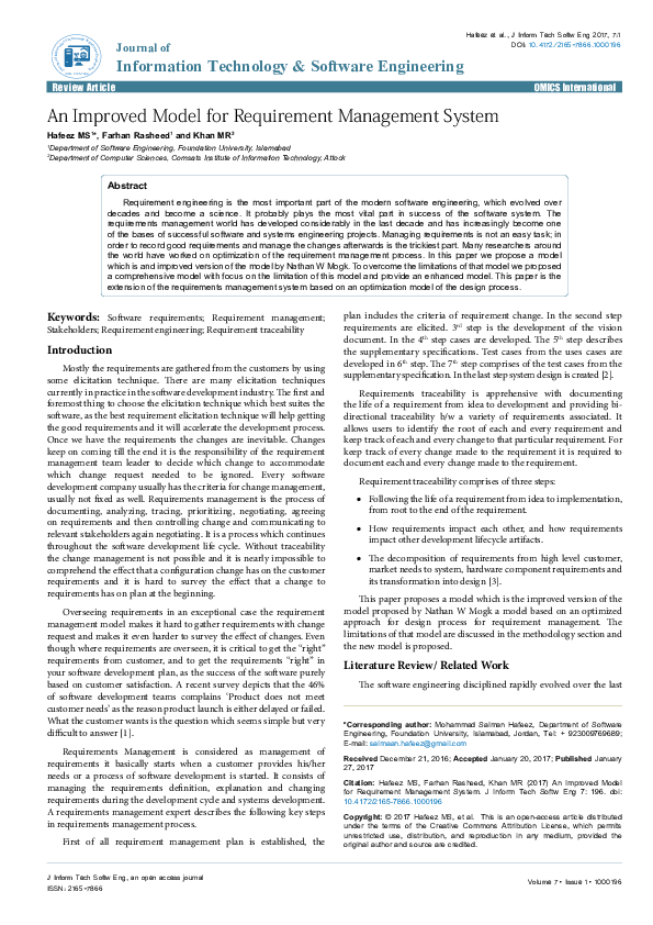 (PDF) An Improved Model for Requirement Management System