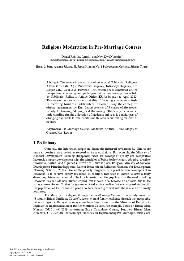 (PDF) Religious Moderation in Pre-Marriage Courses