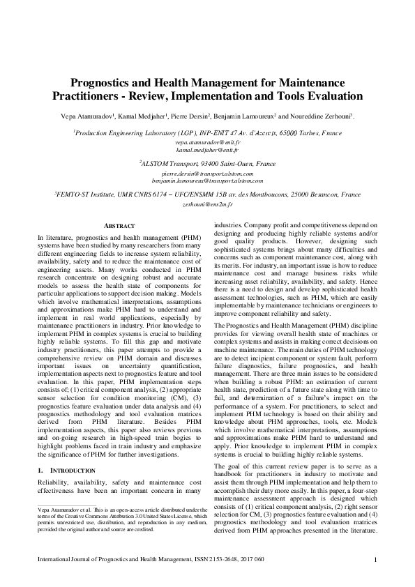 (PDF) Prognostics and Health Management for Maintenance Practitioners - Review, Implementation ...