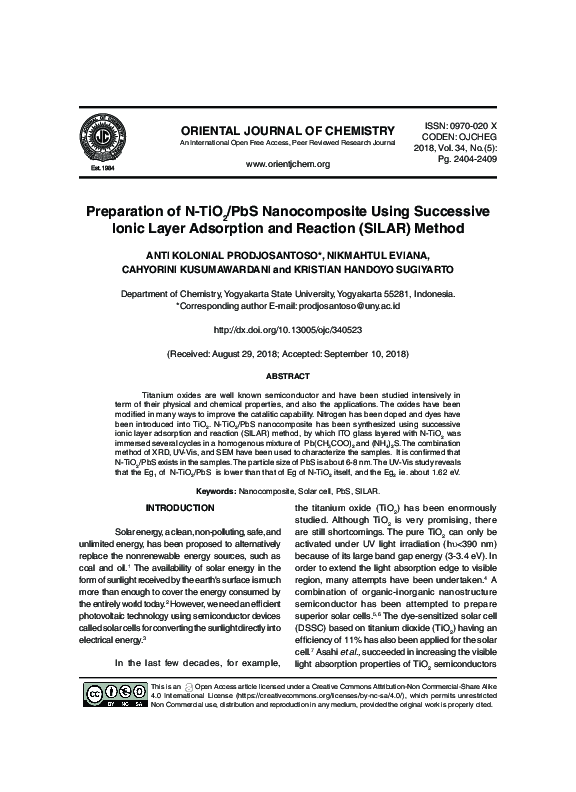 Pdf Preparation Of N Tio2 Pbs Nanocomposite Using Successive Ionic