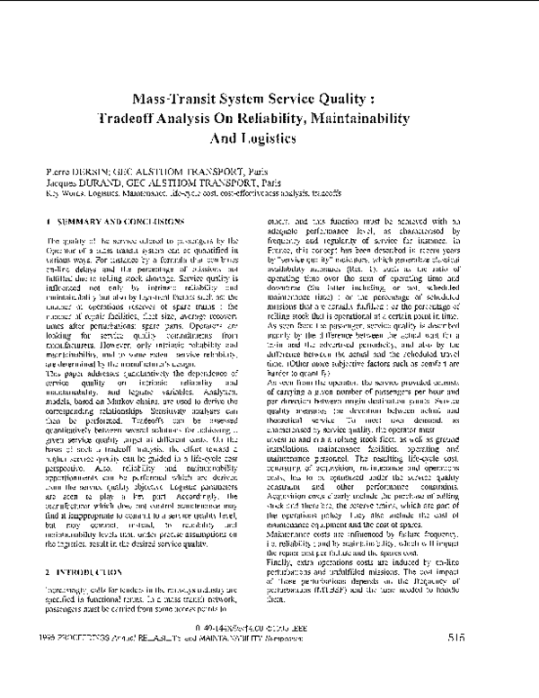 (PDF) Mass-transit system service quality: tradeoff analysis on reliability, maintainability and ...