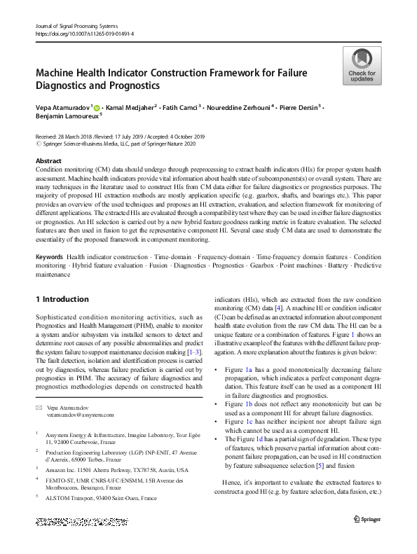 (PDF) Machine Health Indicator Construction Framework for Failure Diagnostics and Prognostics
