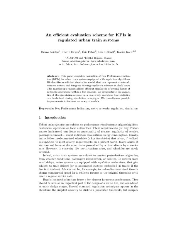 (PDF) An Efficient Evaluation Scheme for KPIs in Regulated Urban Train Systems