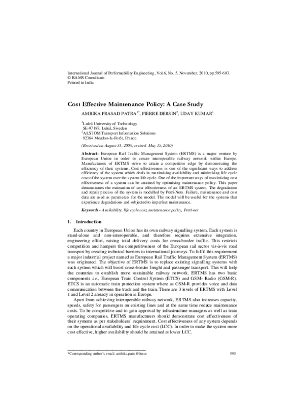 (PDF) Cost Effective Maintenance Policy: A Case Study