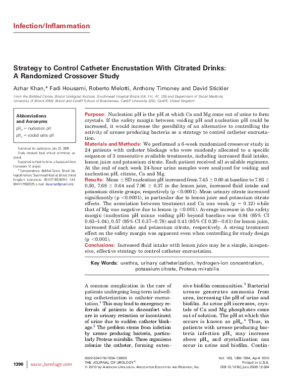 (PDF) Strategy to Control Catheter Encrustation With Citrated Drinks: A ...